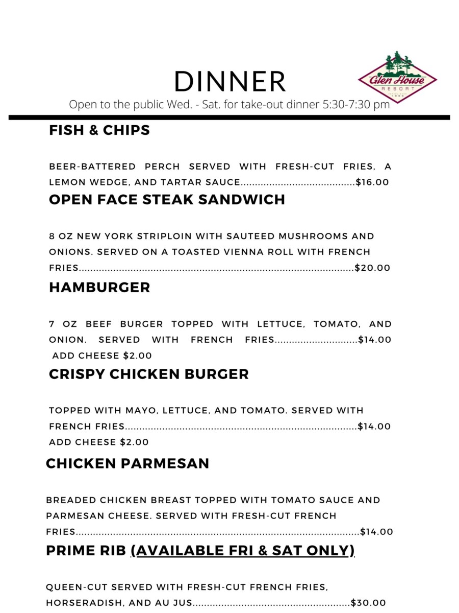 Menus – Glen House Resort & Smugglers Glen