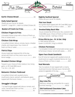 Menus – Glen House Resort & Smugglers Glen