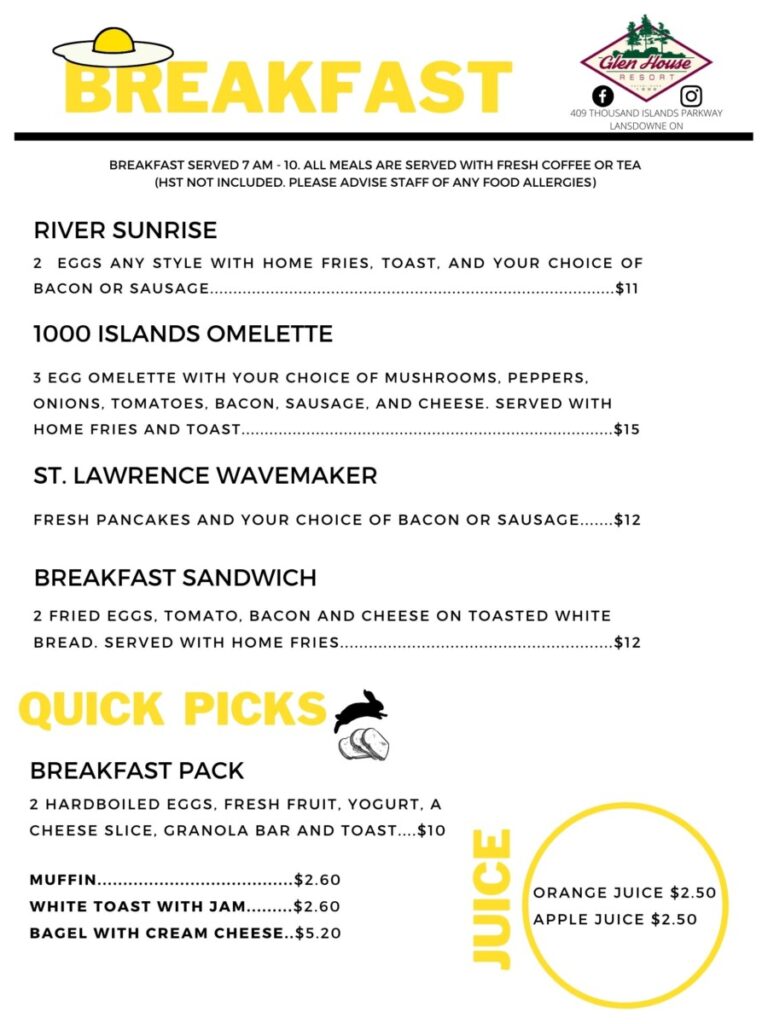 Menus – Glen House Resort & Smugglers Glen