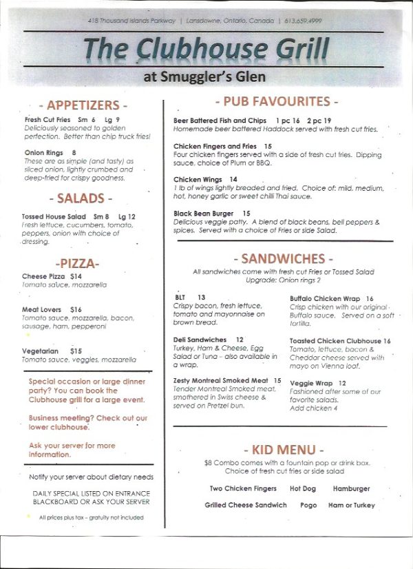 Menus – Glen House Resort & Smugglers Glen