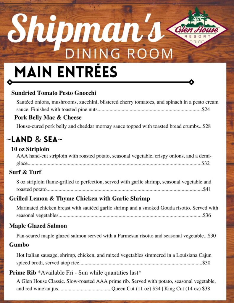 Menus – Glen House Resort & Smugglers Glen
