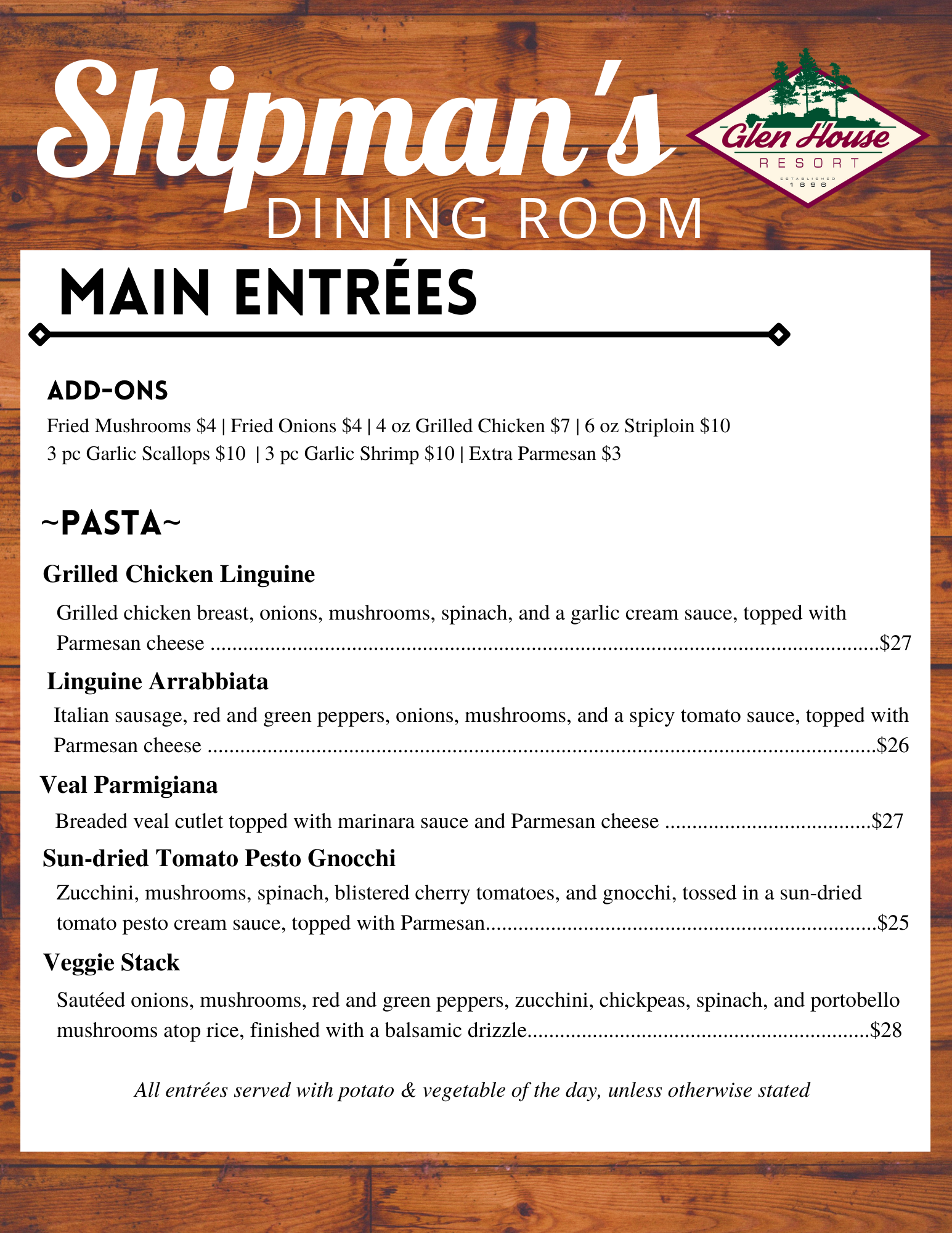 Menus – Glen House Resort & Smugglers Glen