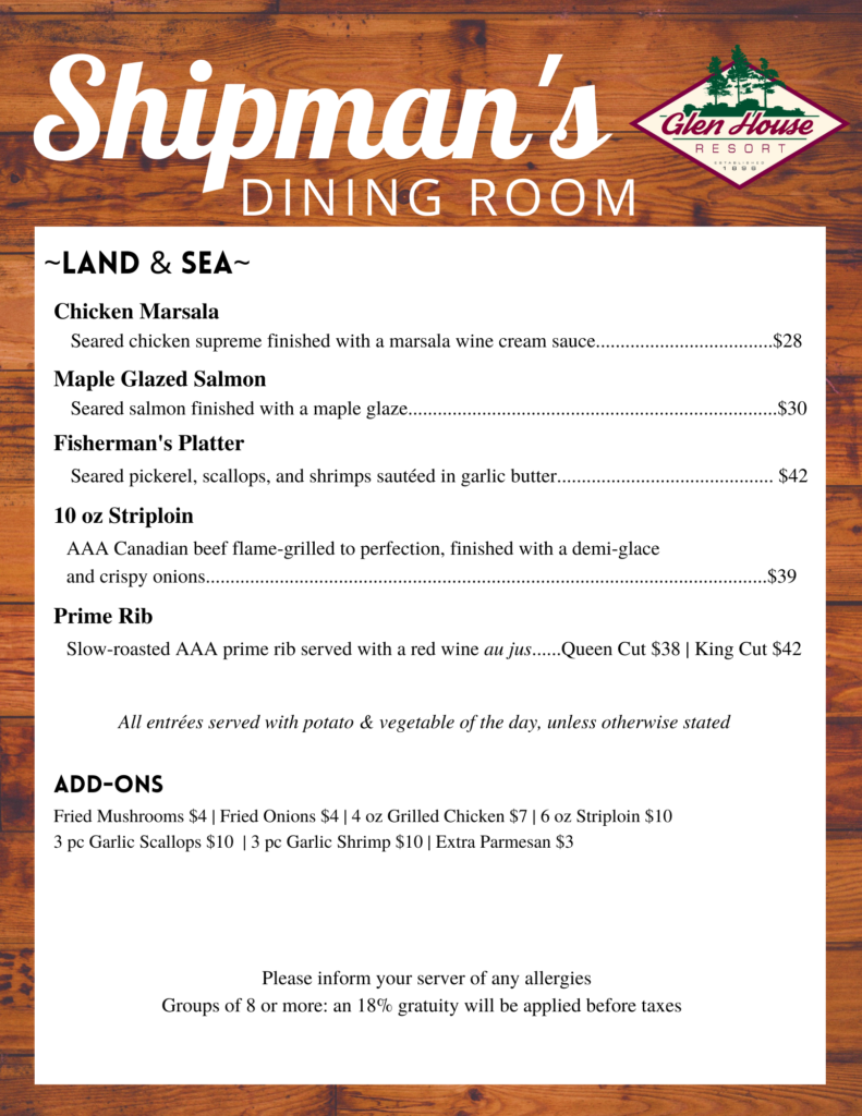 Menus – Glen House Resort & Smugglers Glen
