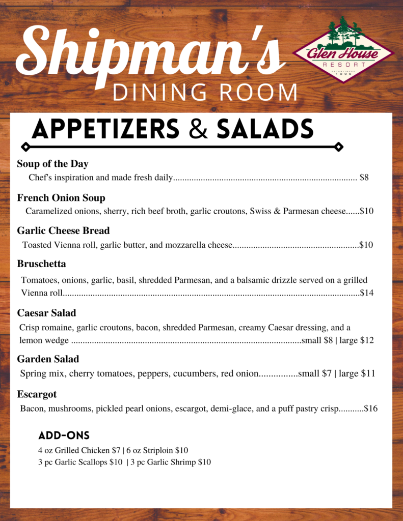 Menus – Glen House Resort & Smugglers Glen