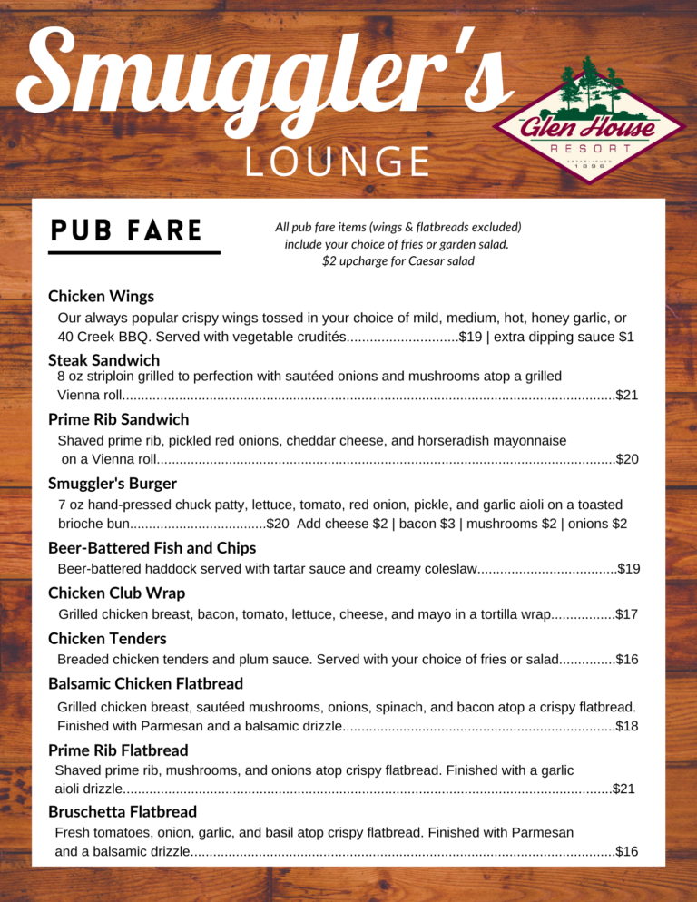 Menus – Glen House Resort & Smugglers Glen