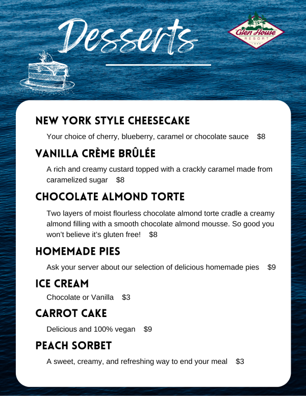 Menus – Glen House Resort & Smugglers Glen