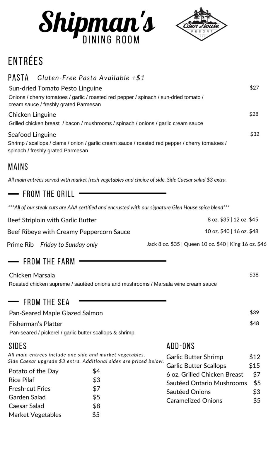 Menus – Glen House Resort & Smugglers Glen
