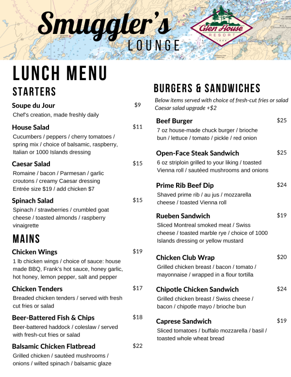 Menus – Glen House Resort & Smugglers Glen